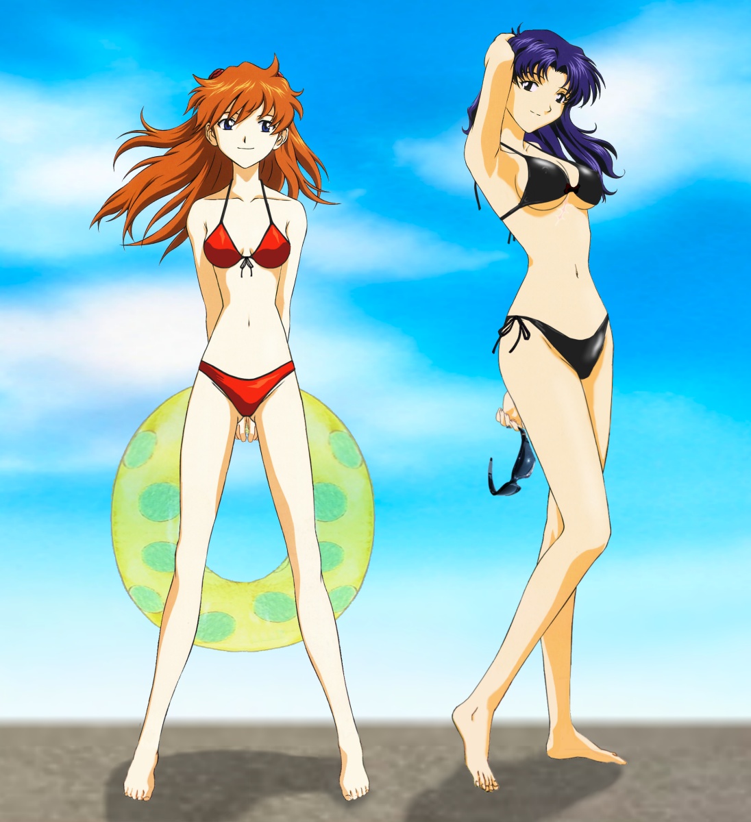 neon genesis evangelion katsuragi misato souryuu asuka langley bikini swimsuits | #30081 | yande.re